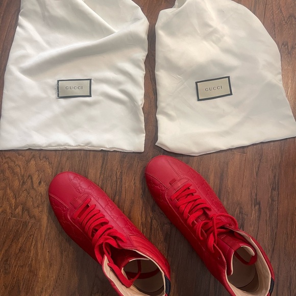 Gucci | Shoes | Gucci Signature High Top Red | Poshmark